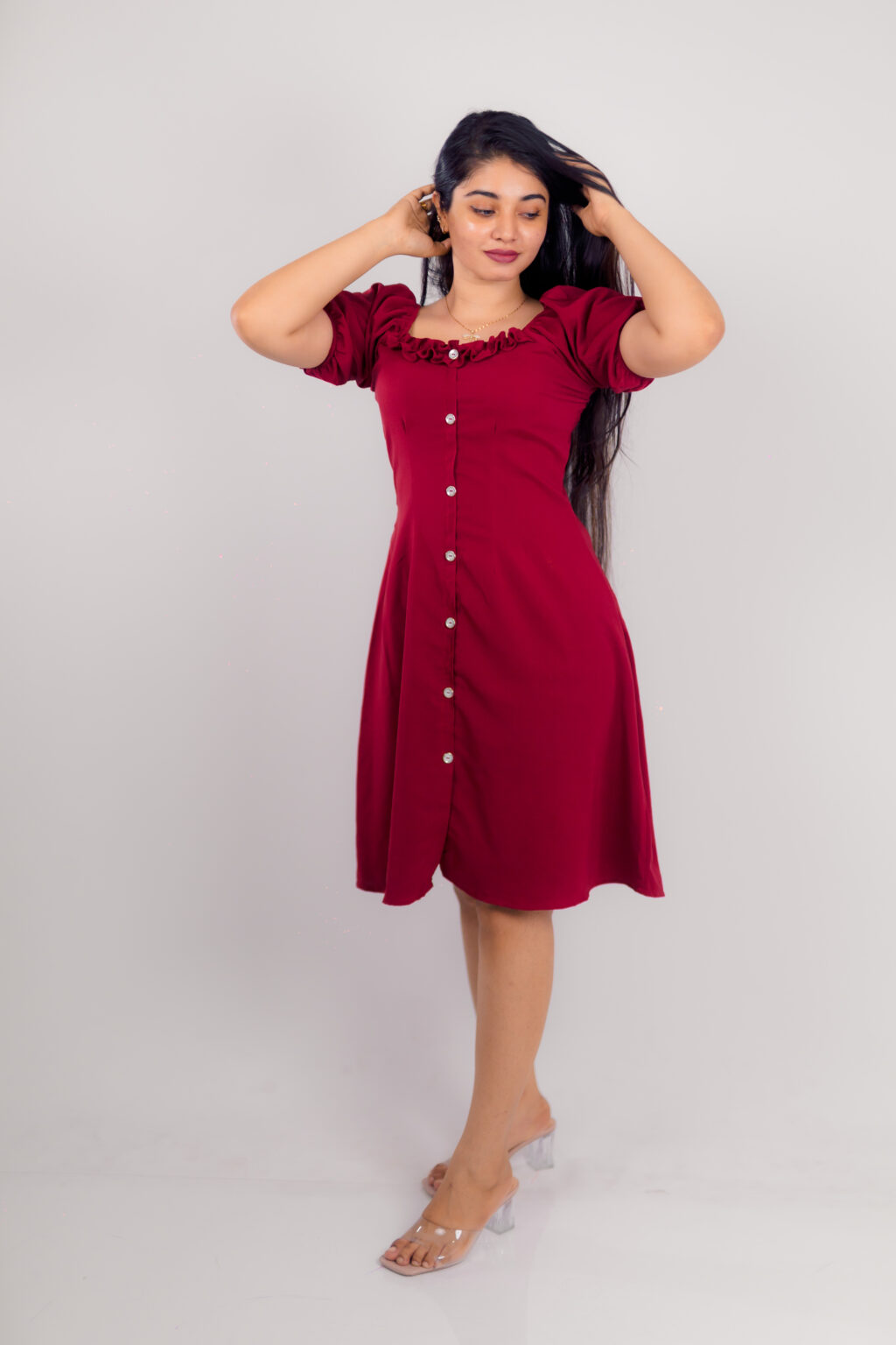 Ruffled Wine Midi Dress | Pink Dose
